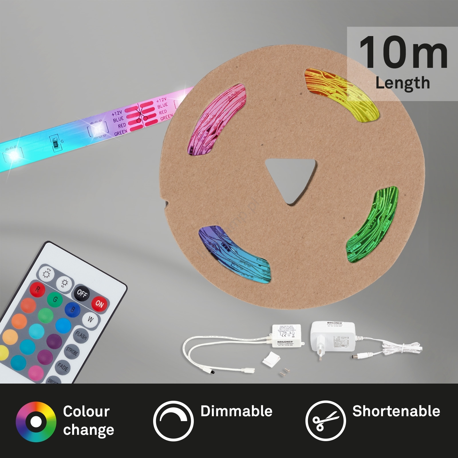 Brilo - LED RGB Ściemnialna taśma 11,5m LED/24W/230V + pilot zdalnego ... Brilo - LED RGB Ściemnialna taśma 11,5m LED/24W/230V + pilot zdalnego ...