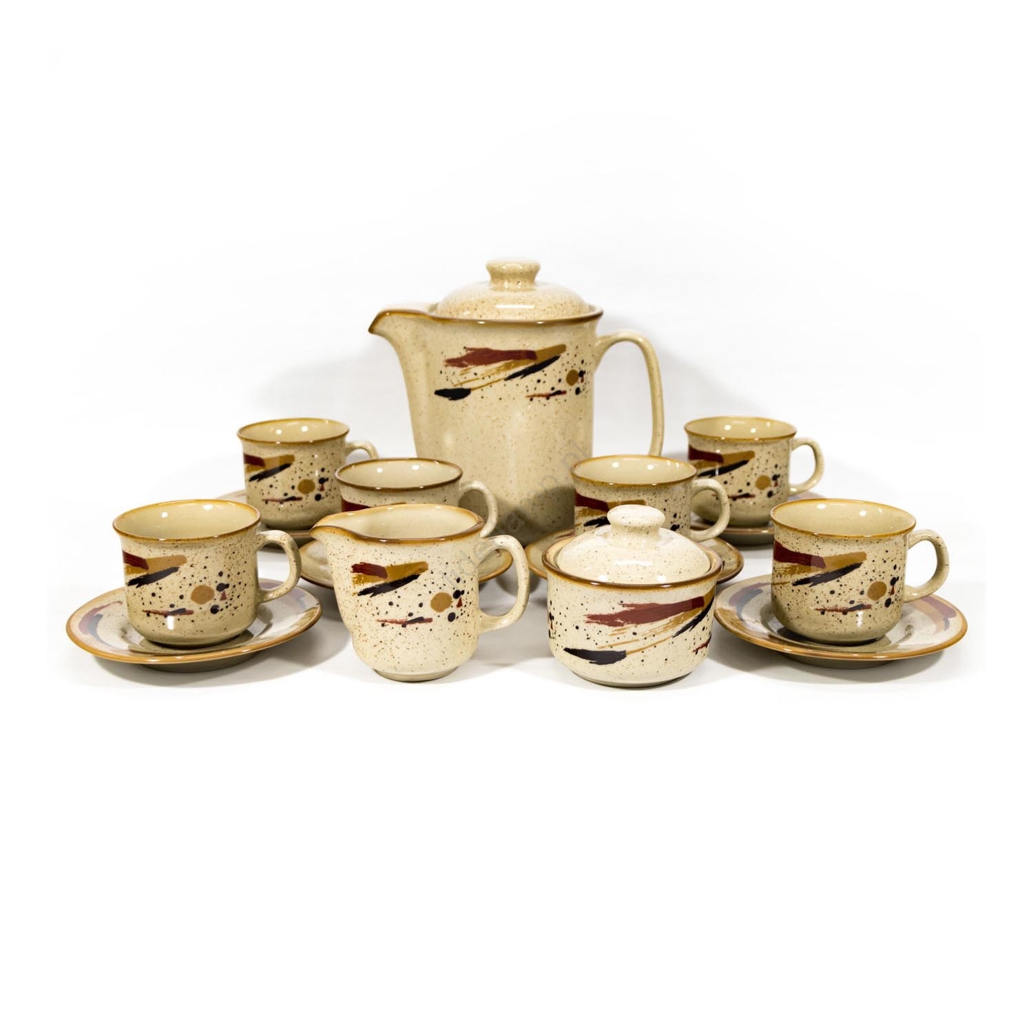 Zestaw ceramiczny 6x kubek ze spodkiem, 1x dzbanek z pokrywką, 1x ...